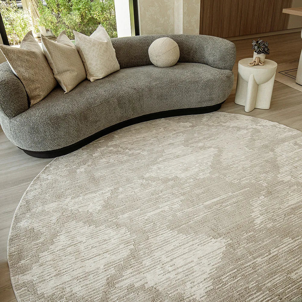 Freida Sandy Round Carpet - Grey-Beige Textured Carpet | Knot Home