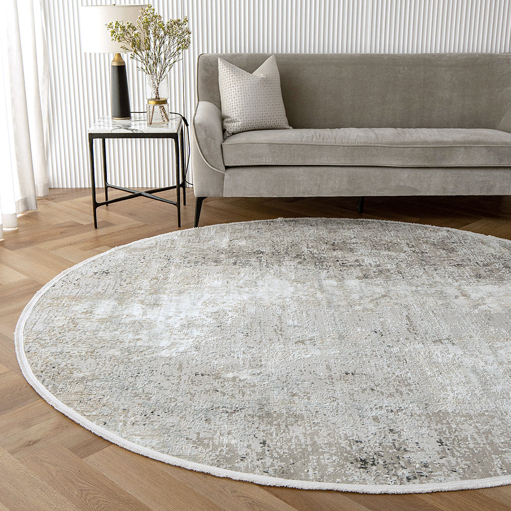 Jacob Ashton Round Carpet - Blurred Grey Abstract Pattern Carpet| Knot Home