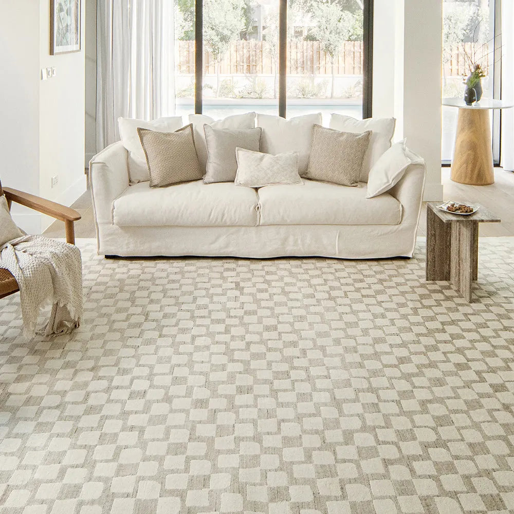Chess Dune - Small Squares Patterned Cream-Taupe Carpet | Knot Home