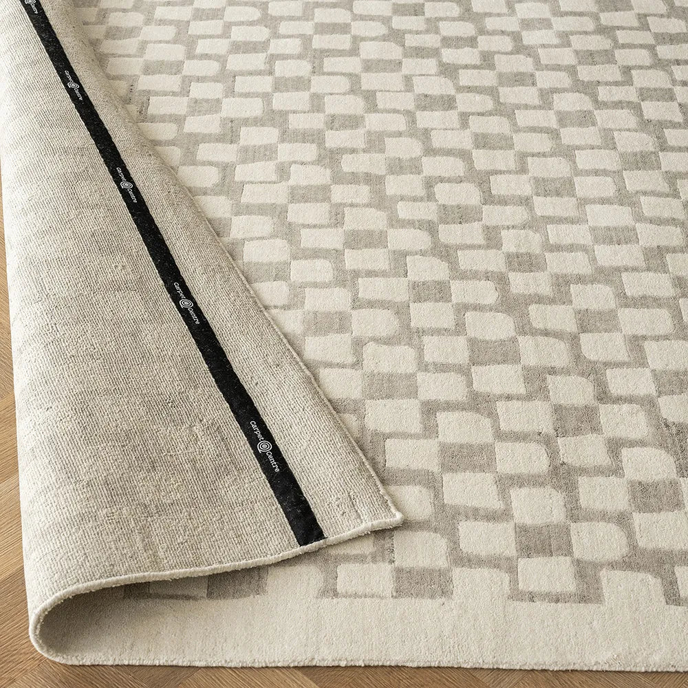Chess Dune - Small Squares Patterned Cream-Taupe Carpet | Knot Home
