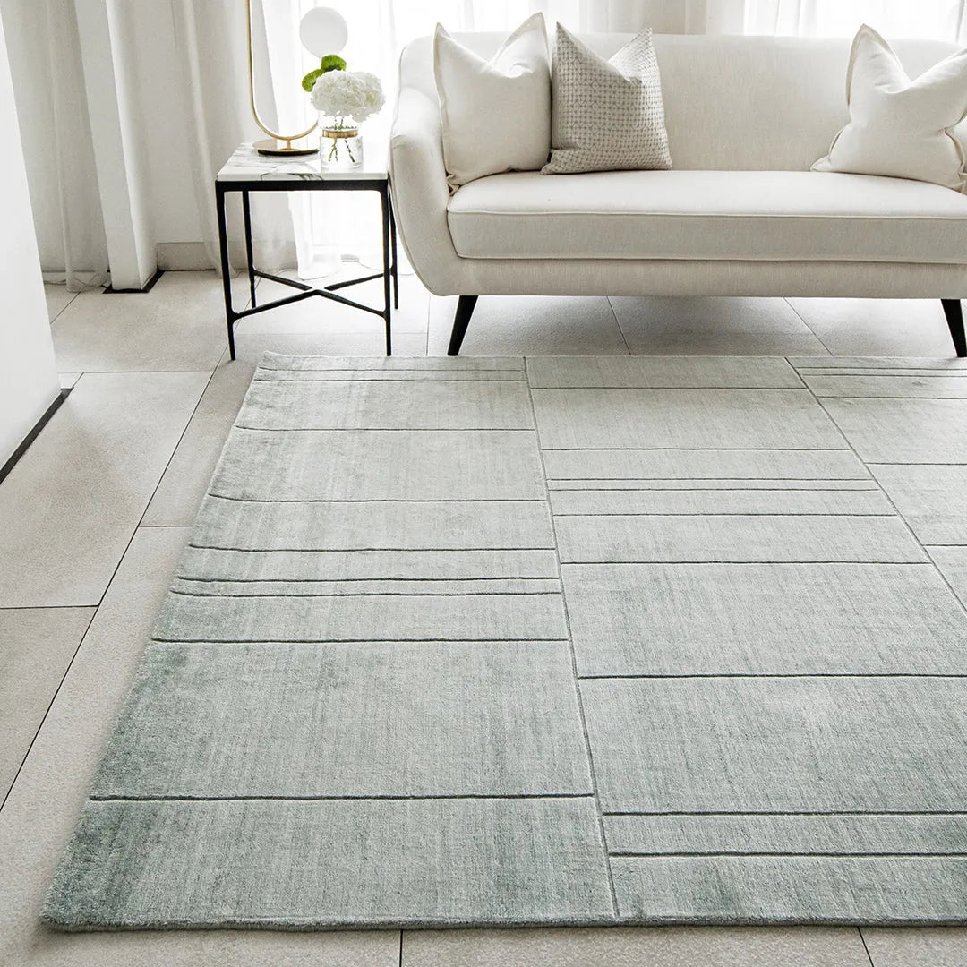 Elliot Azure Iceberg Green With Geometric Lines Carpet | Knot Home