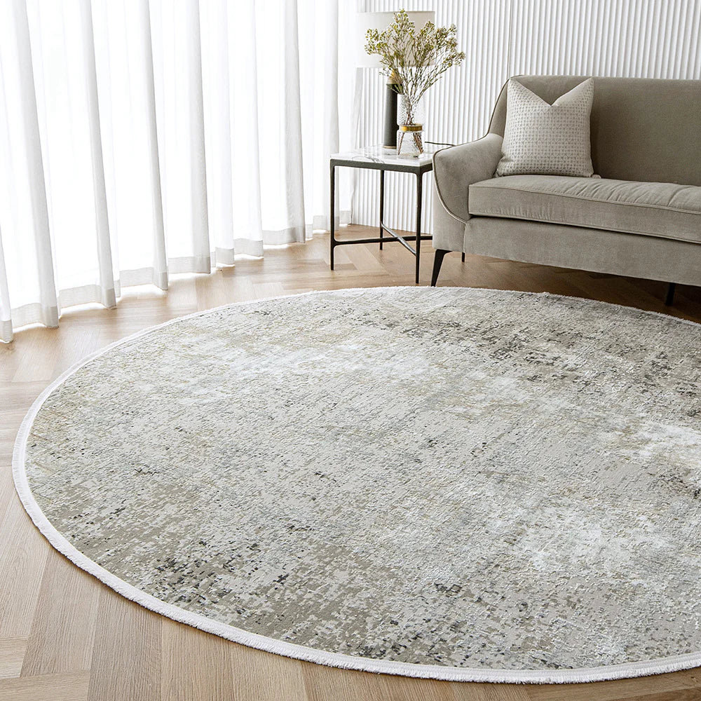 Jacob Ashton Round Carpet - Blurred Grey Abstract Pattern Carpet| Knot Home