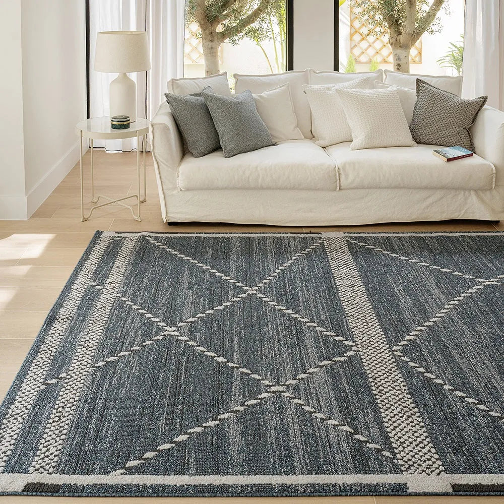 Buy Leila Sky Denim Blue Diamond Line Carpet | Knot Home