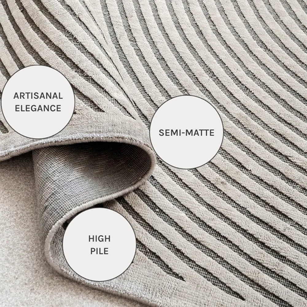 Maze Ashton - Silver-Grey Curved & Straight Line Pattern Carpet | Knot Home