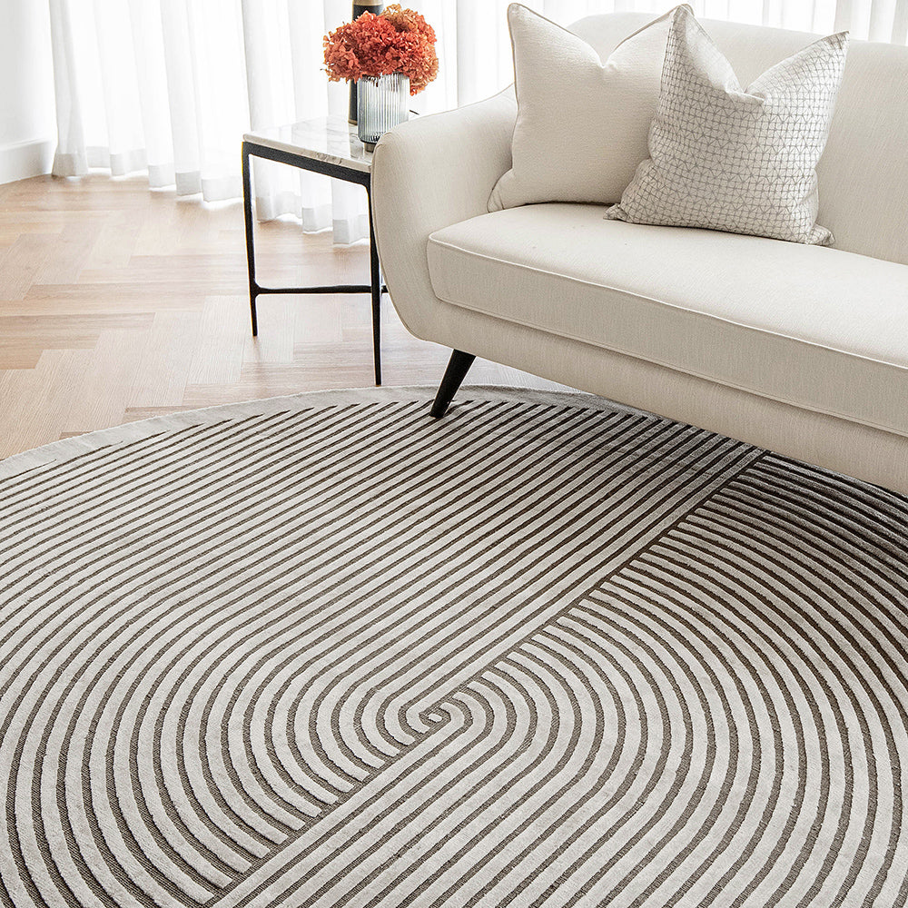 Maze Ashton Rounds - Curved & Straight Line Silver-Grey Carpet | Knot Home