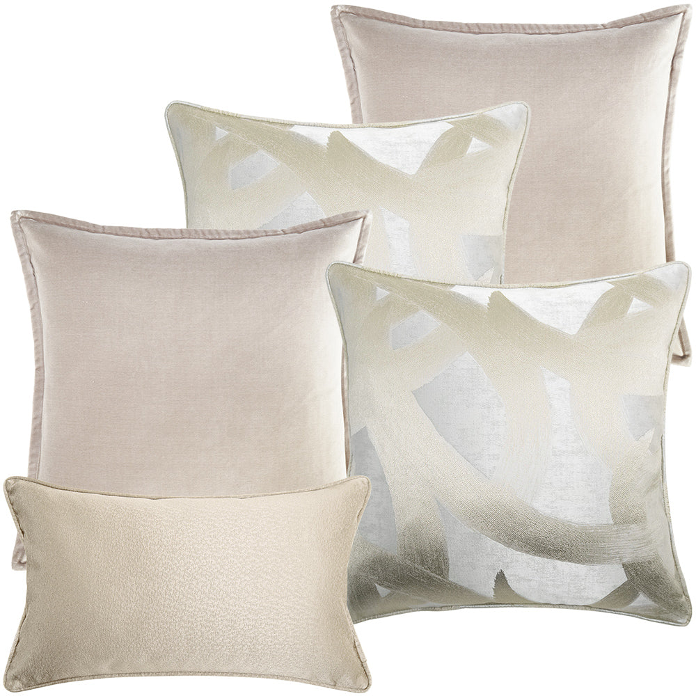 Beige Velvet, Swirl Pattern Cushions & Golden Accent Cushion | Knot Home