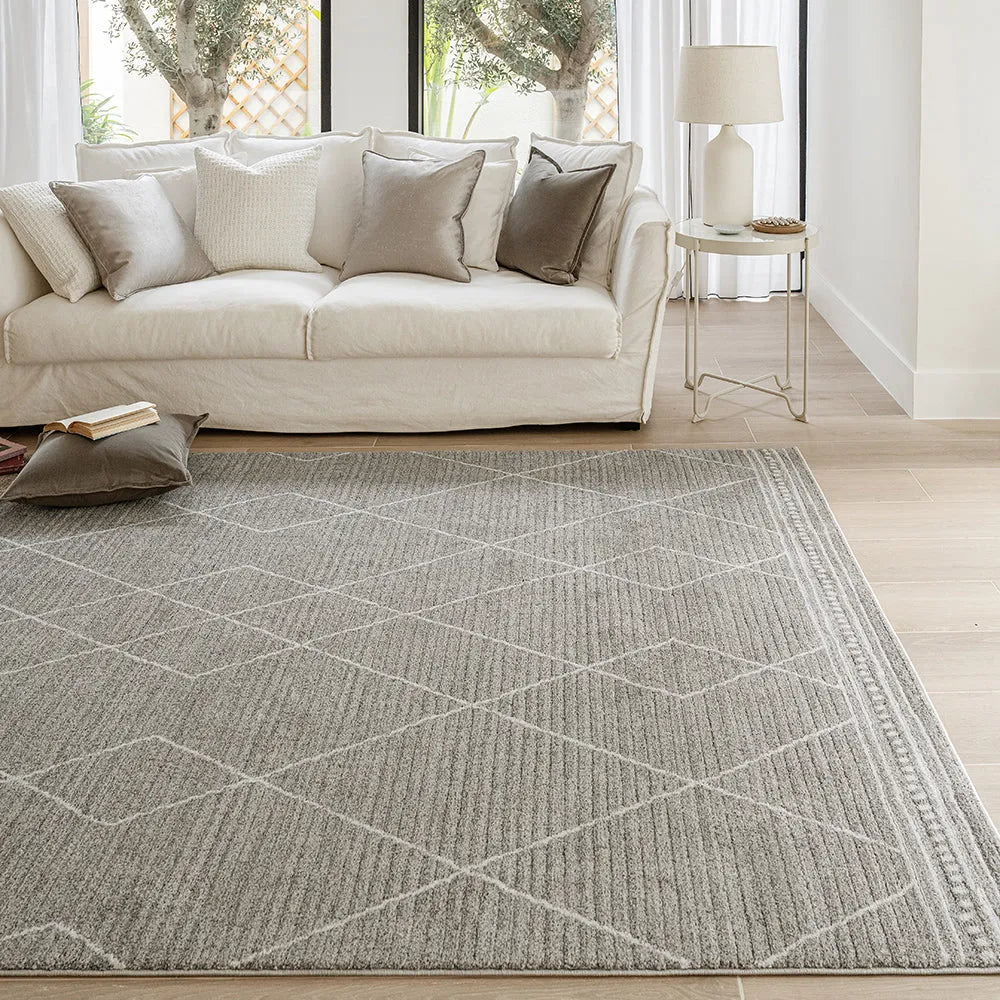 Zen Dune - Grey Zigzag Diamond Striped Carpet | Knot Home