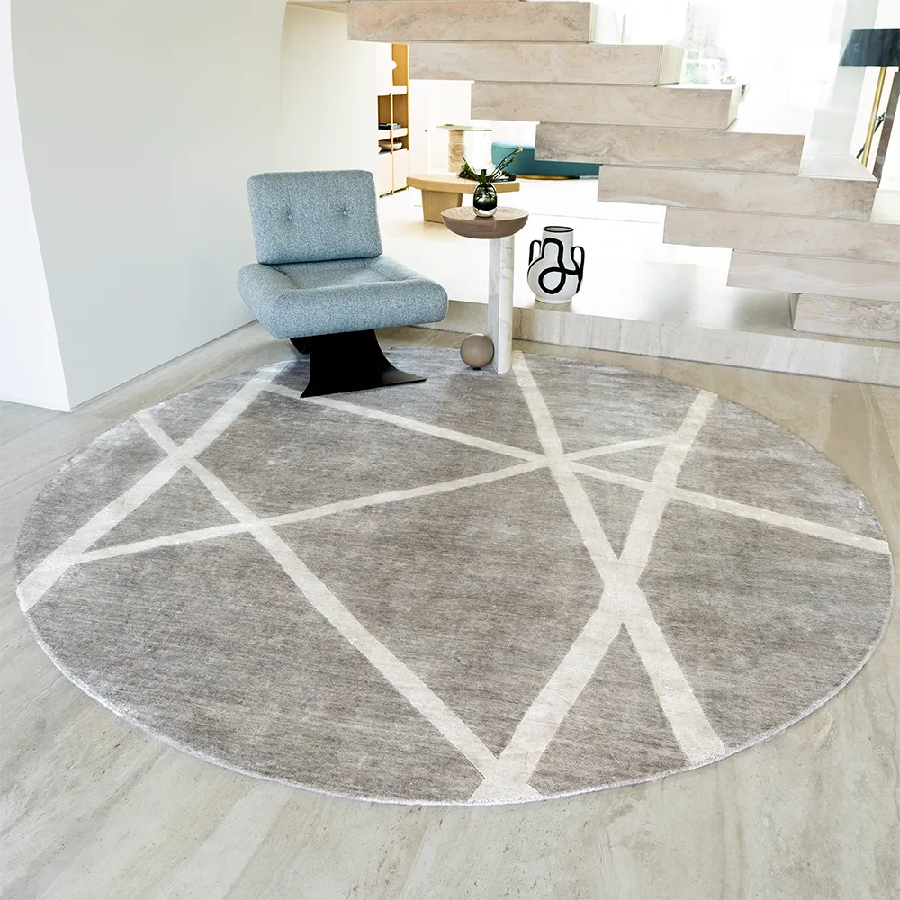 Dash Alba Round Carpet - Grey Crossed Lines Round Rug | Knot Home