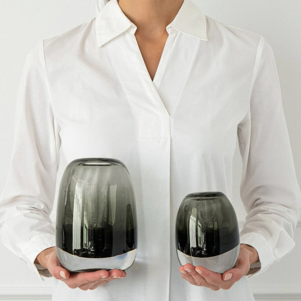 Grayish-Blue Color Designer Glass Vases (2pcs) | Gracey Storms – Knot Home