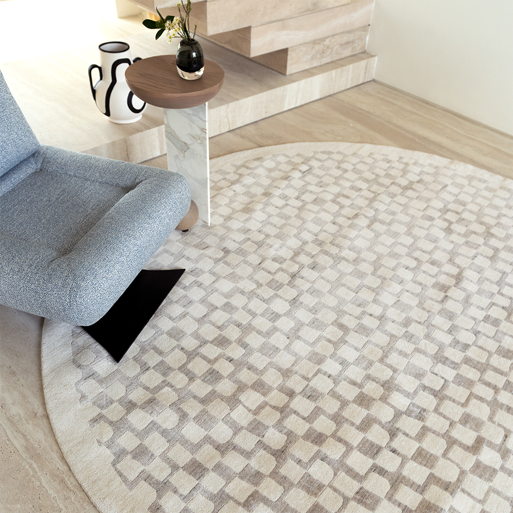 Chess Dune Round Carpet - Brown Square Pattern Carpet | Knot Home