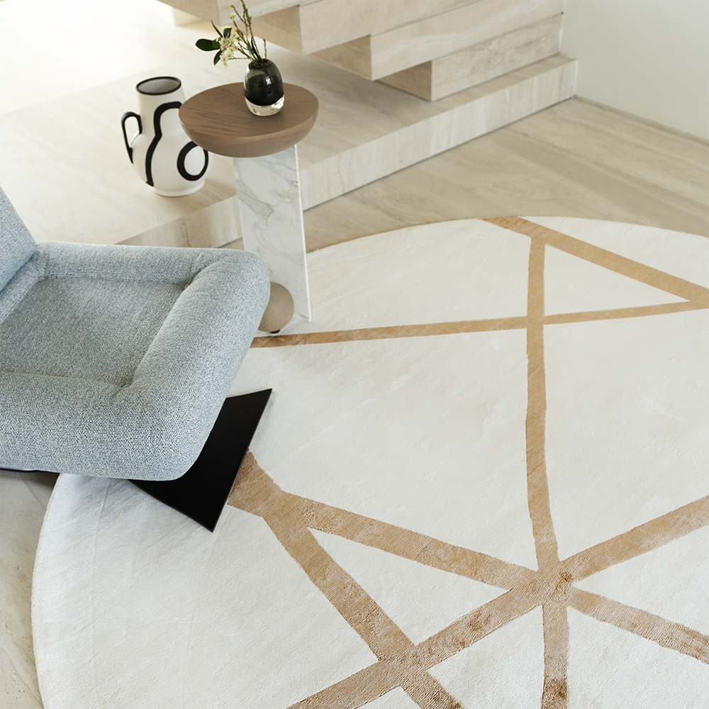 Dash Goldberg Rounds - Off White Gold Line Pattern Carpet | Knot Home